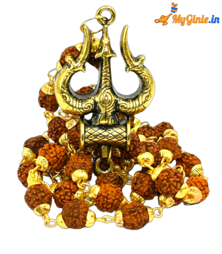 Lord Shiv Trishul Locket with Panchmukhi Rudraksha Mala For Unisex ...